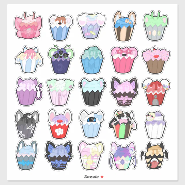 Adorable Variety Pack of Cupcake Stickers | Zazzle