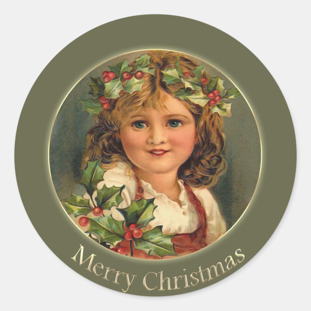 Adorable Vintage Victorian Little Girl Christmas Classic Round Sticker ...