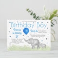 Adorable Watercolor Elephants Boy Birthday Party Invitation | Zazzle