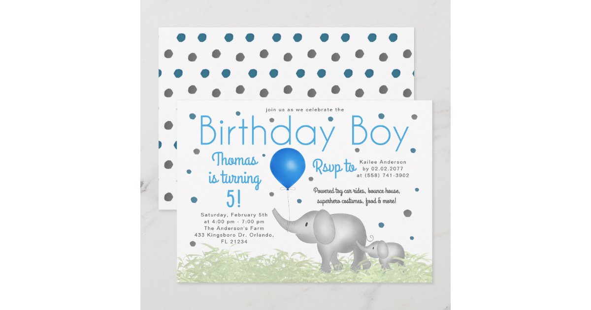 Adorable Watercolor Elephants Boy Birthday Party Invitation | Zazzle