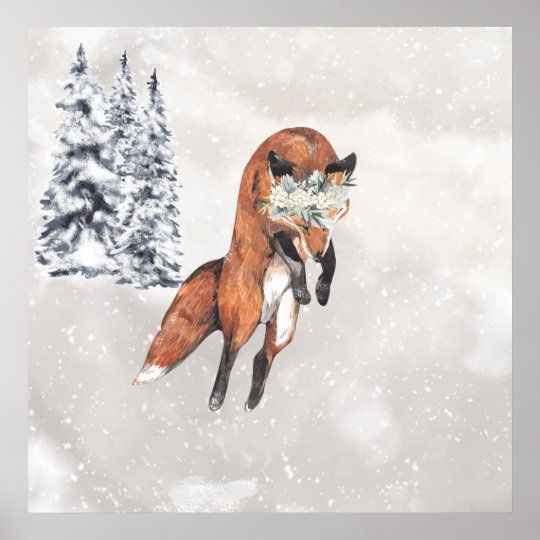 Adorable Watercolor Fox Art for Kids Poster | Zazzle.com