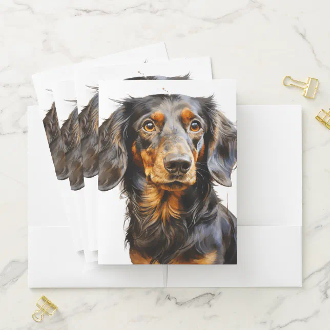 ADORABLE WATERCOLOR LONGHAIRED DACHSHUND DOG FACE POCKET FOLDER | Zazzle