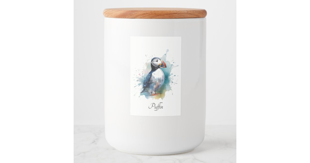 Adorable Watercolor Puffin, custom Food Label | Zazzle