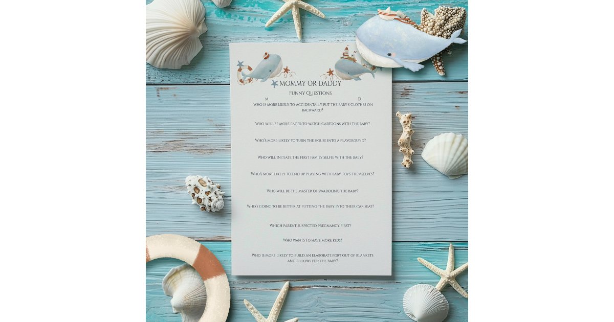 Adorable Whale Baby shower Game | Zazzle