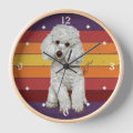 Adorable White Poodle Dog Retro Sunset Clock | Zazzle