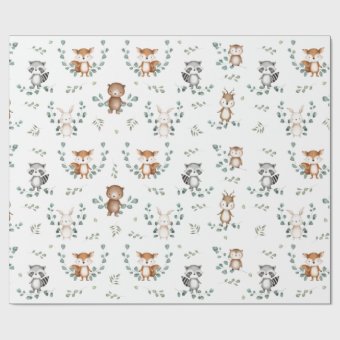 Adorable Woodland Greenery Forest Baby Animals Wrapping Paper | Zazzle