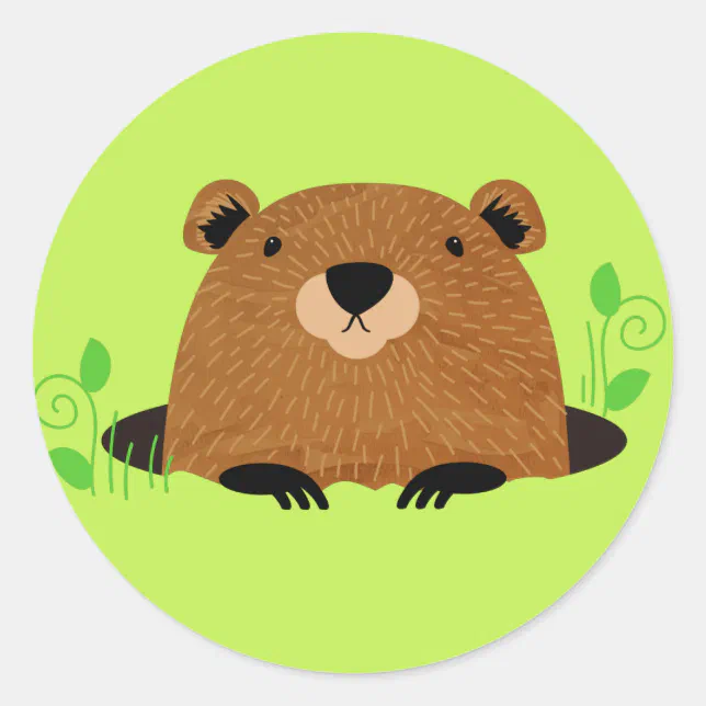 Adorable Woodland Groundhog Classic Round Sticker | Zazzle