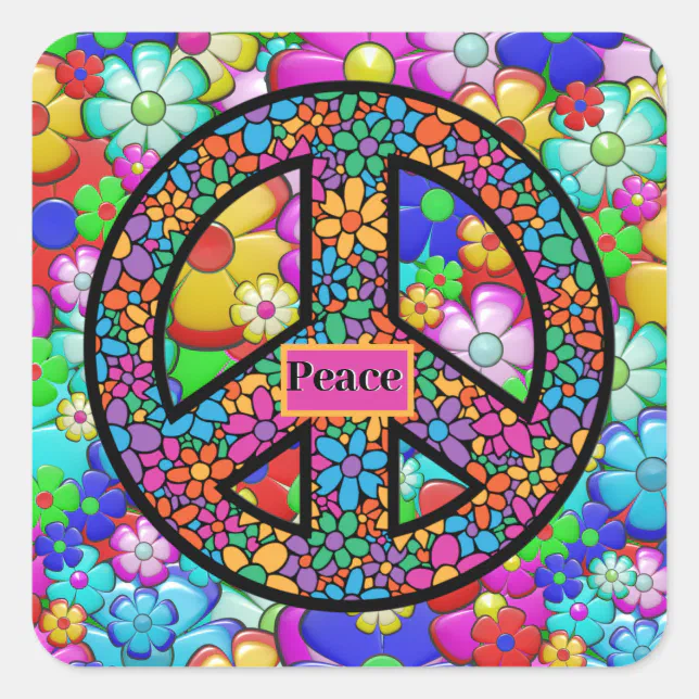 Adorables Bohemian Hippie Flowers Square Sticker | Zazzle