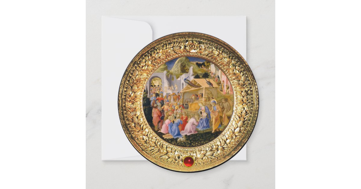 ADORATION OF MAGI Fra Angelico,Gemstone,Christmas Invitation | Zazzle
