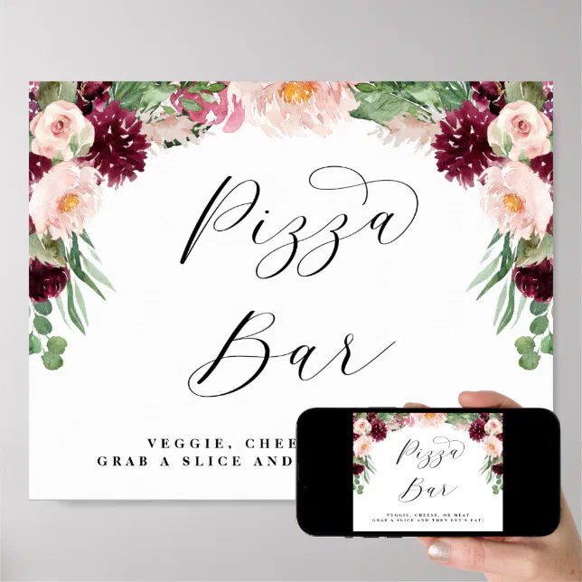 Adore Floral Pizza Buffet Script Wedding Sign | Zazzle