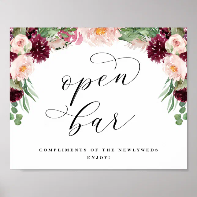 Adore Open Bar Calligraphy Wedding Reception Sign | Zazzle