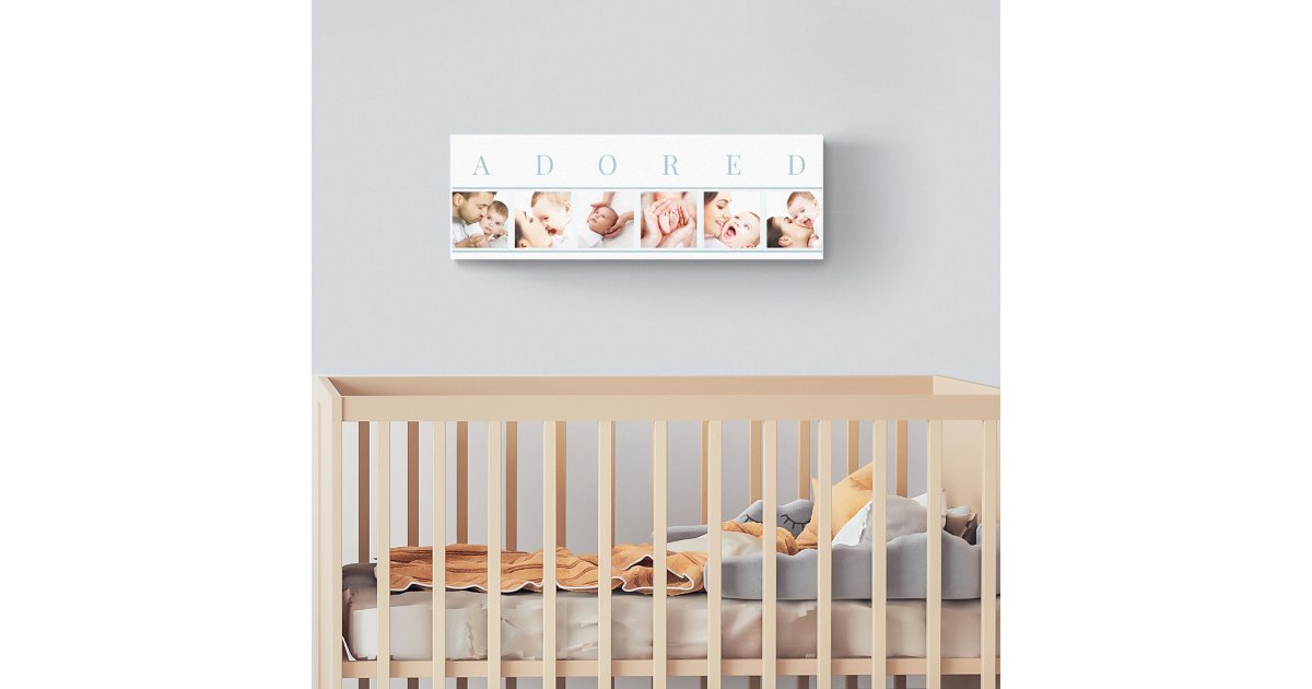 ADORED Baby Photo Collage Blue and White Canvas Print | Zazzle