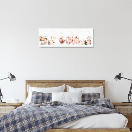 ADORED Baby Photo Collage Blue and White Canvas Print | Zazzle