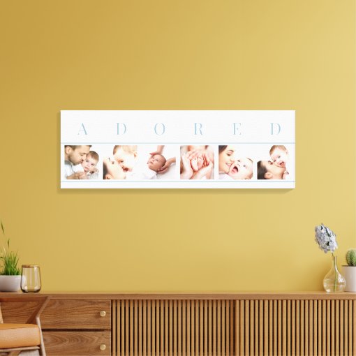 ADORED Baby Photo Collage Blue and White Canvas Print | Zazzle