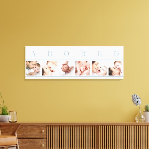 ADORED Baby Photo Collage Blue and White Canvas Print | Zazzle