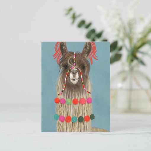 Adorned Llama - Brown Postcard | Zazzle