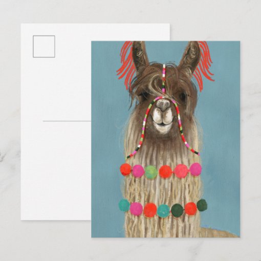 Adorned Llama - Brown Postcard | Zazzle