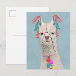 Adorned Llama - White Postcard | Zazzle