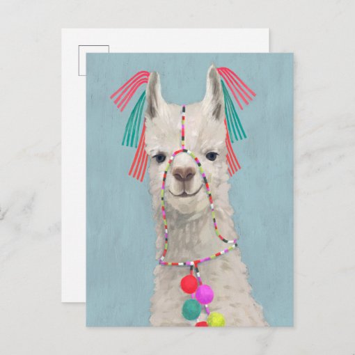 Adorned Llama - White Postcard | Zazzle