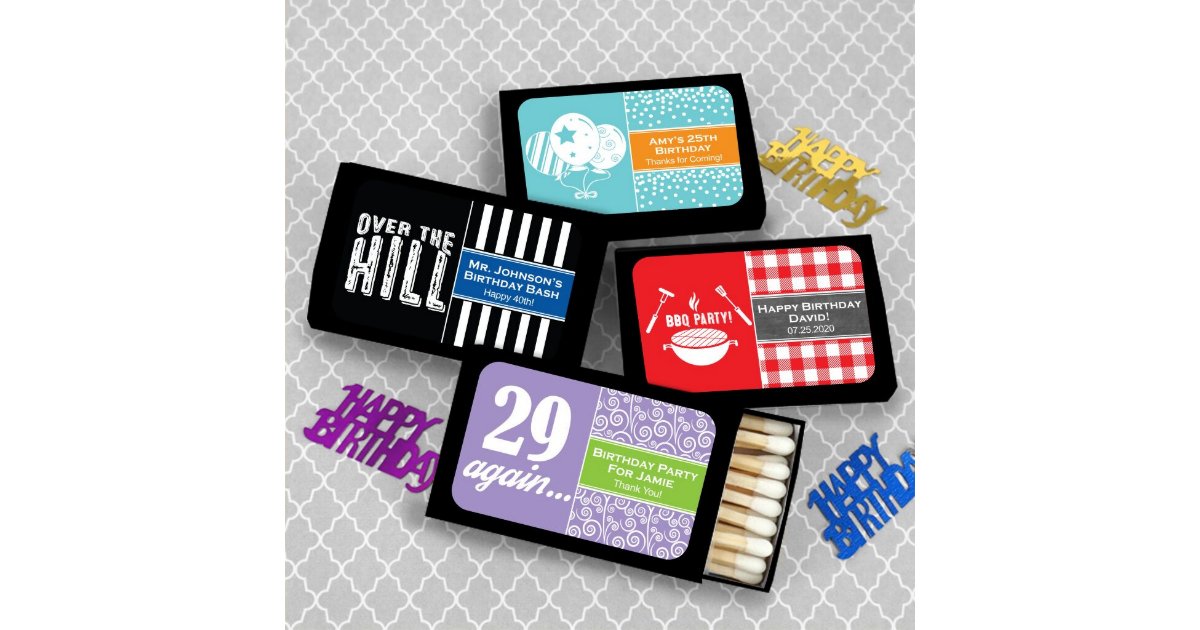 Adult Birthday Matches: Set Of 50 Black Matchboxes | Zazzle