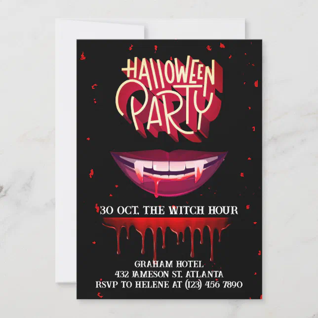 Adult Bloody Vampire Black Halloween Party Invitation | Zazzle
