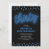 Adult Blue Neon 30th Birthday Party Invitation | Zazzle
