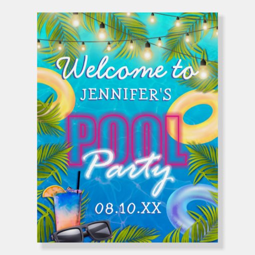 Adult Cocktail Pool Birthday Party Welcome Foam Board | Zazzle