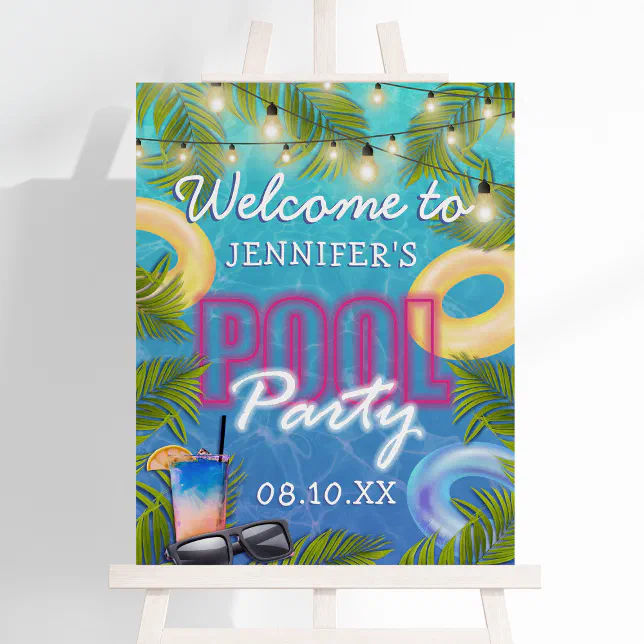 Adult Cocktail Pool Birthday Party Welcome Foam Board | Zazzle