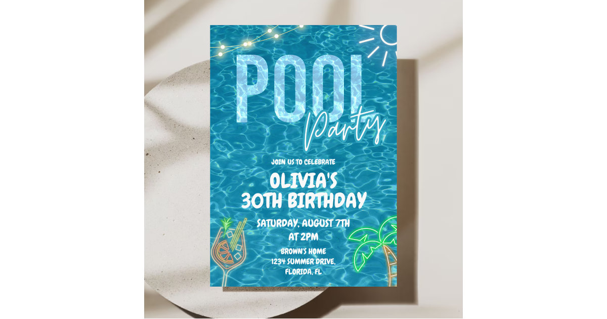 Adult Cocktail Pool Party Summer Birthday Invitation | Zazzle
