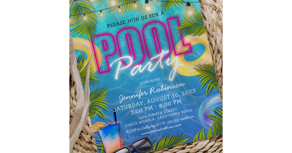Adult Cocktail Pool Party Summer Birthday Invitation | Zazzle