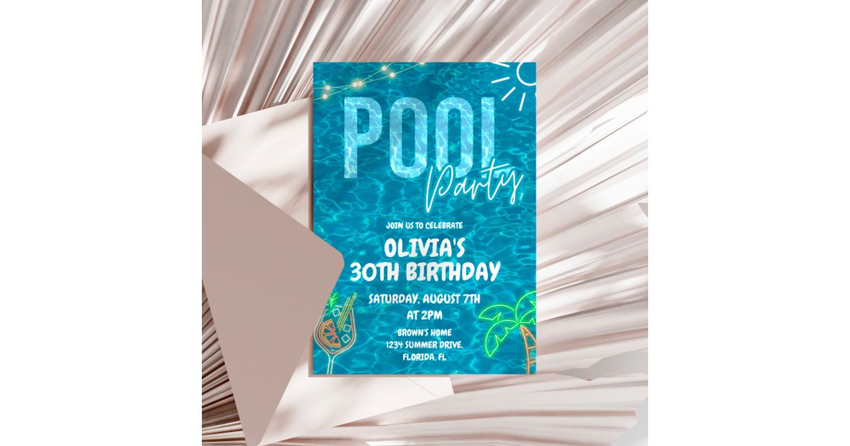Adult Cocktail Pool Party Summer Birthday Invitation | Zazzle