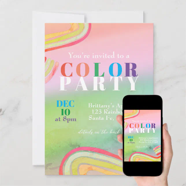 Adult Color Themed Party Invitation | Zazzle