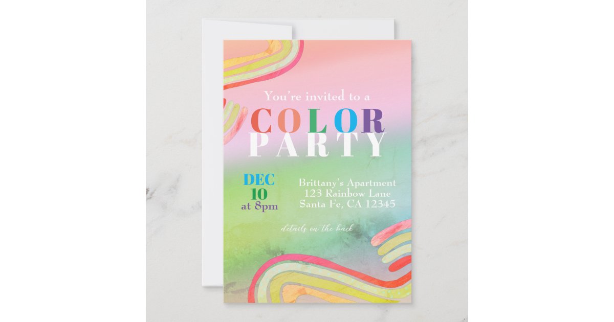 Adult Color Themed Party Invitation | Zazzle