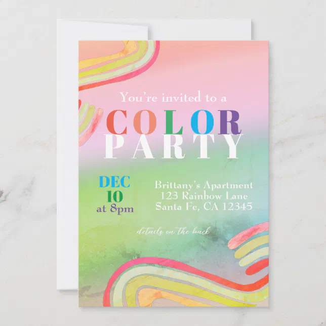 Adult Color Themed Party Invitation | Zazzle