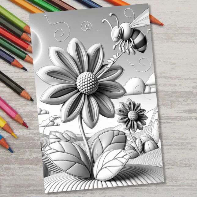 Adult Coloring 3D Floral Botanical Bumblebee Poster | Zazzle