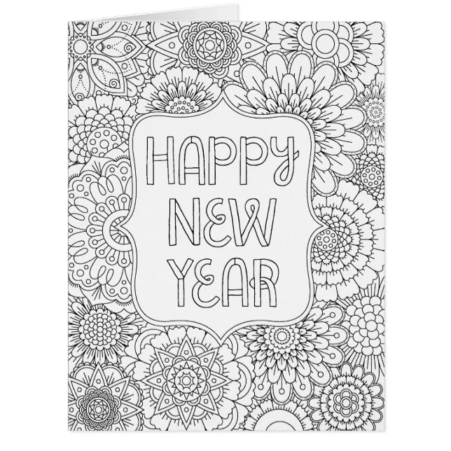 Adult Coloring Happy New Year 2018 Card BIG | Zazzle