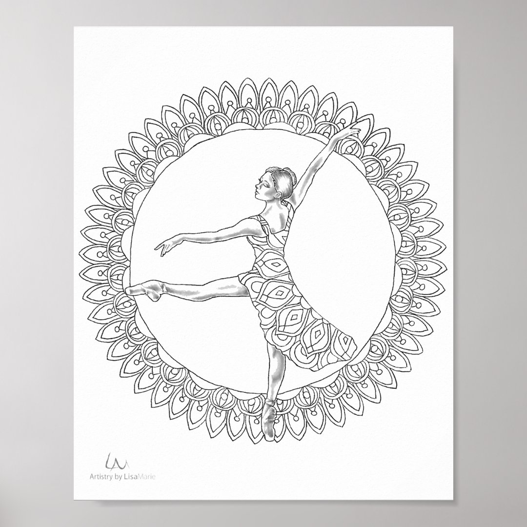 Adult Coloring Poster Ballerina Mandala Dancer | Zazzle