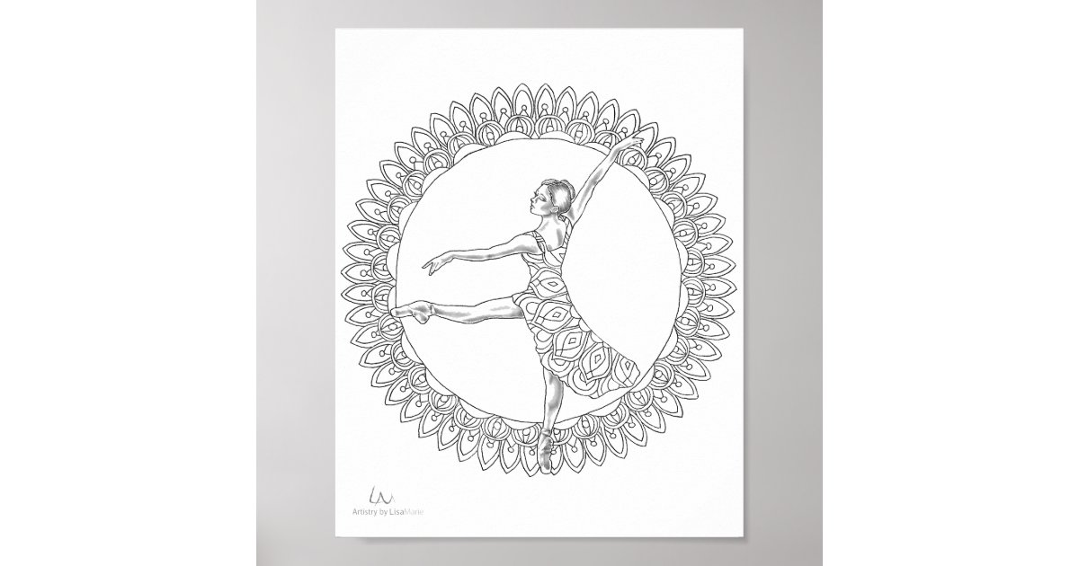 Adult Coloring Poster Ballerina Mandala Dancer | Zazzle