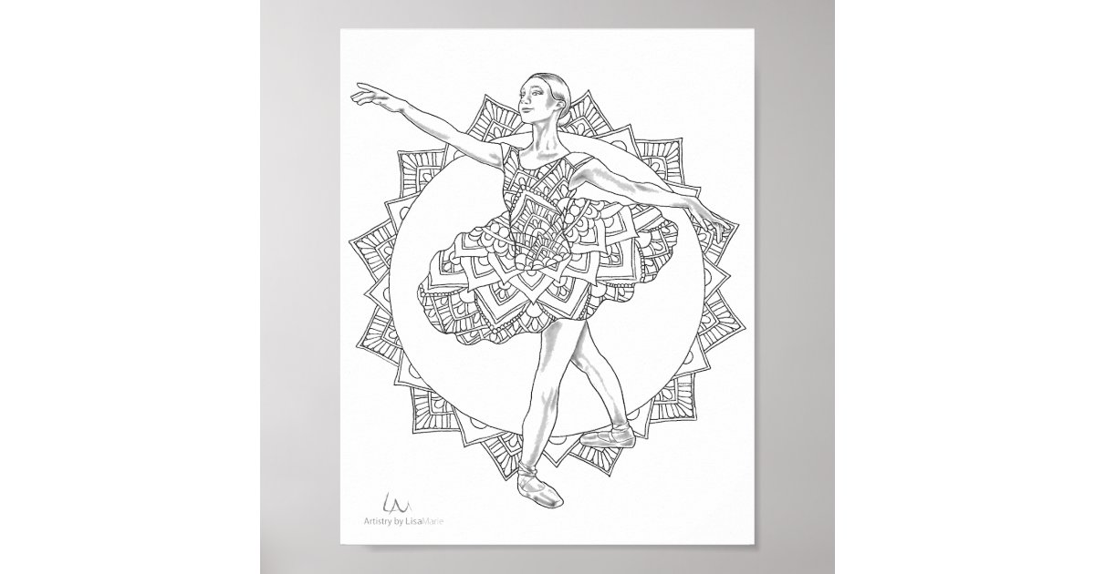 Adult Coloring Poster Ballerina Mandala Dancer | Zazzle