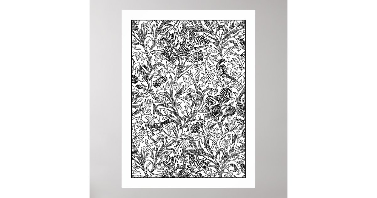 Adult Coloring Poster William Morris Iris Pattern | Zazzle