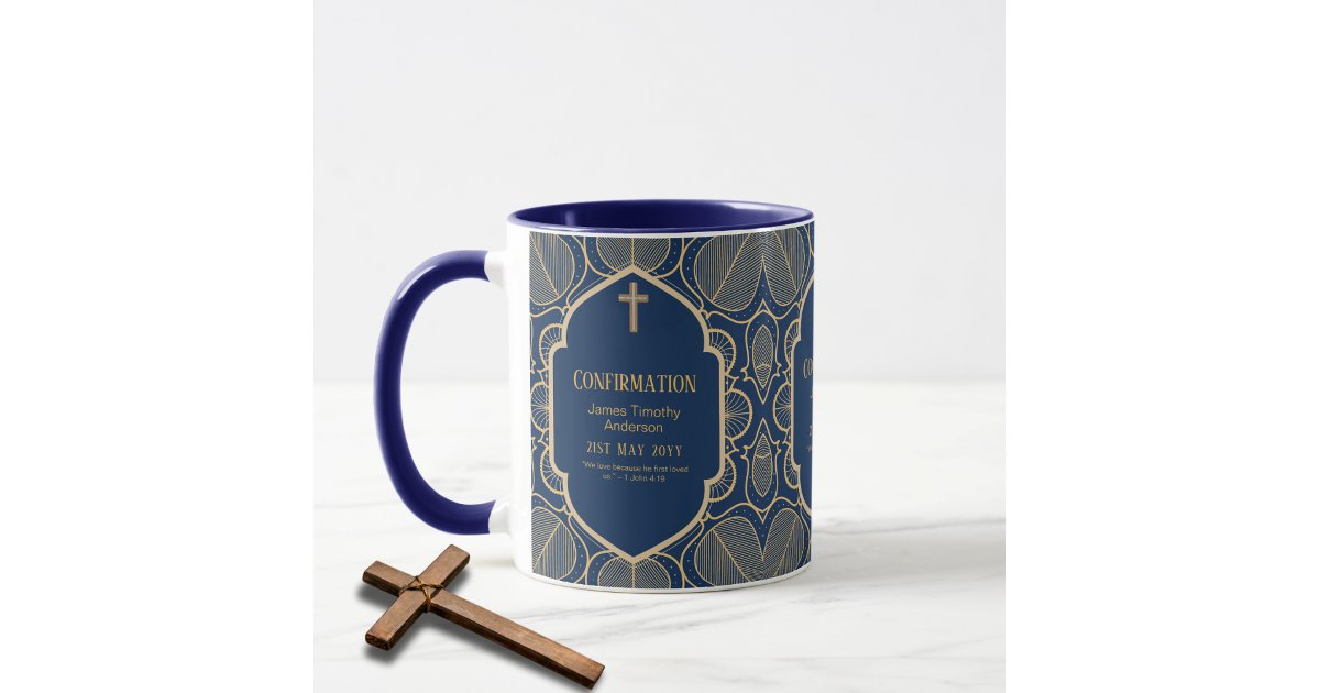 Adult CONFIRMATION Gift Blue Gold Male Mug | Zazzle