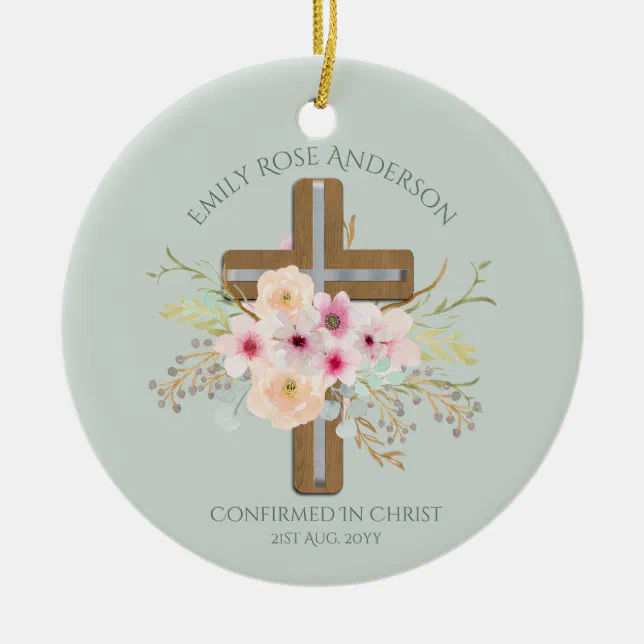 Adult CONFIRMATION Gift - Floral Cross Personalize Ceramic Ornament ...