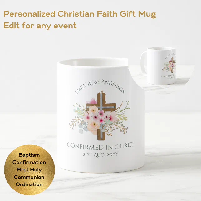 Adult CONFIRMATION Gift - Floral Cross Personalize Coffee Mug | Zazzle