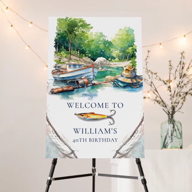 Adult Fishing Birthday Party Welcome Sign | Zazzle