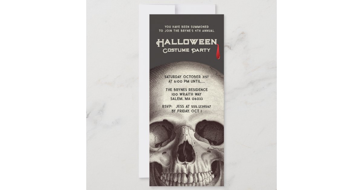 Adult Halloween Costume Party Skull Invitation | Zazzle