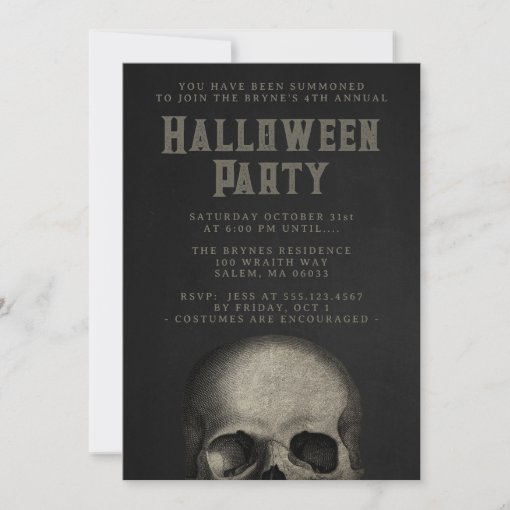 Adult Halloween Party Skull Black Invitation | Zazzle