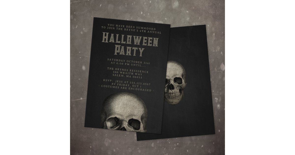 Adult Halloween Party Skull Black Invitation | Zazzle