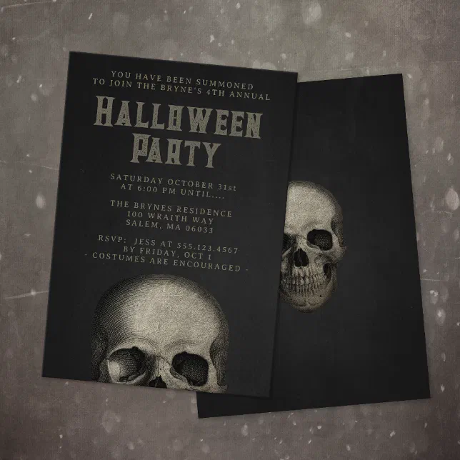 Adult Halloween Party Skull Black Invitation | Zazzle