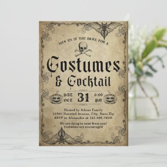 Adult Halloween Party Vintage Gothic Skull Invitation | Zazzle