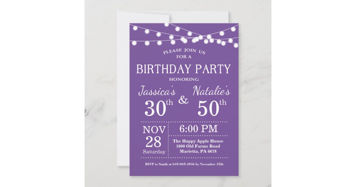 Adult Joint Birthday Party Invitation Purple | Zazzle
